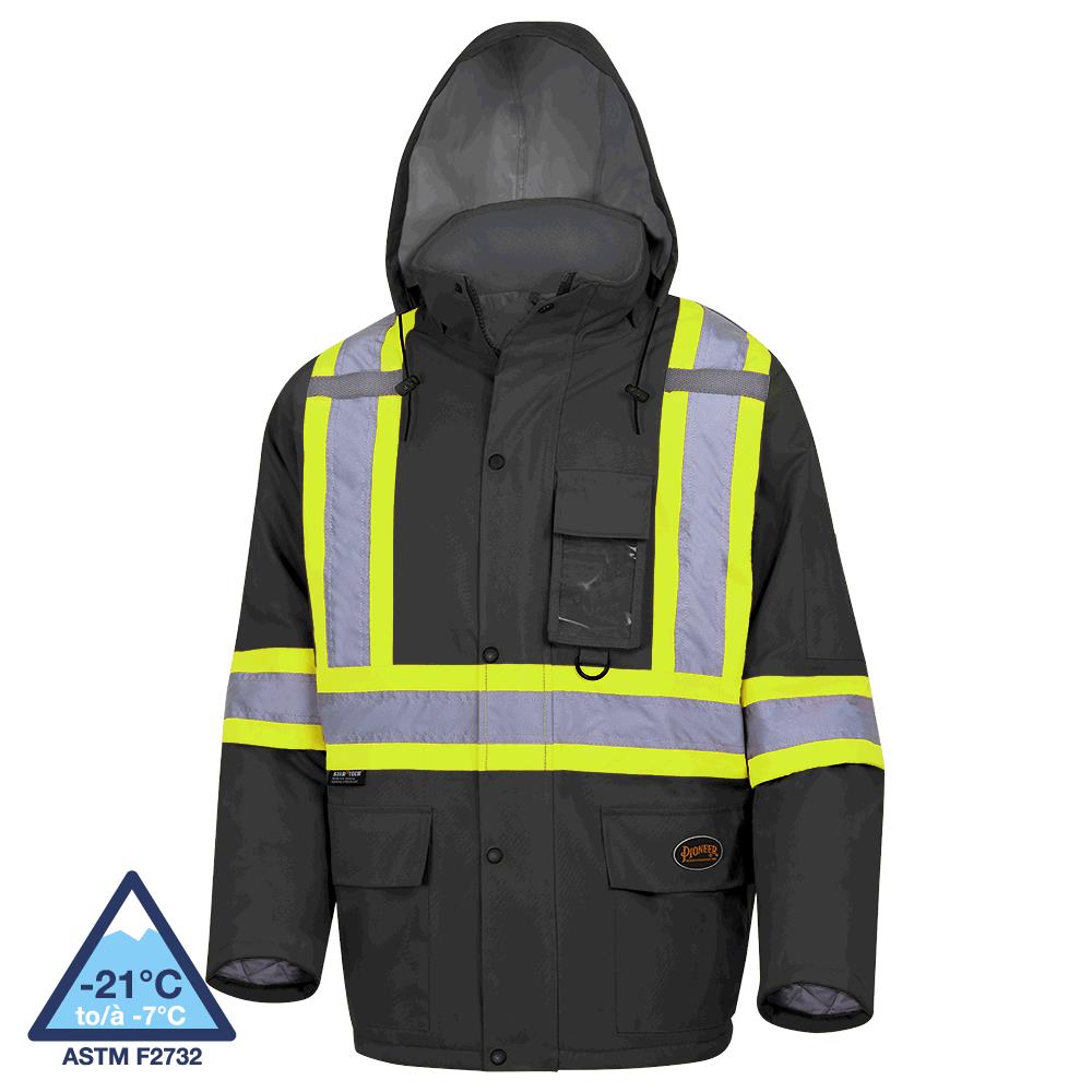 Waterproof Quilted Winter Safety Parka– Detachable Hood – Black – M ...